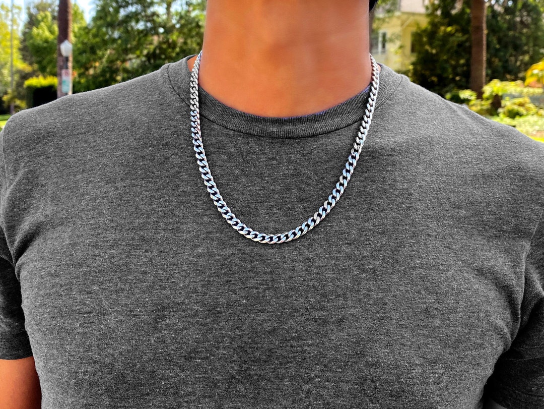 Men's Necklace Silver Chain Necklace for Men 7mm Cuban - Etsy