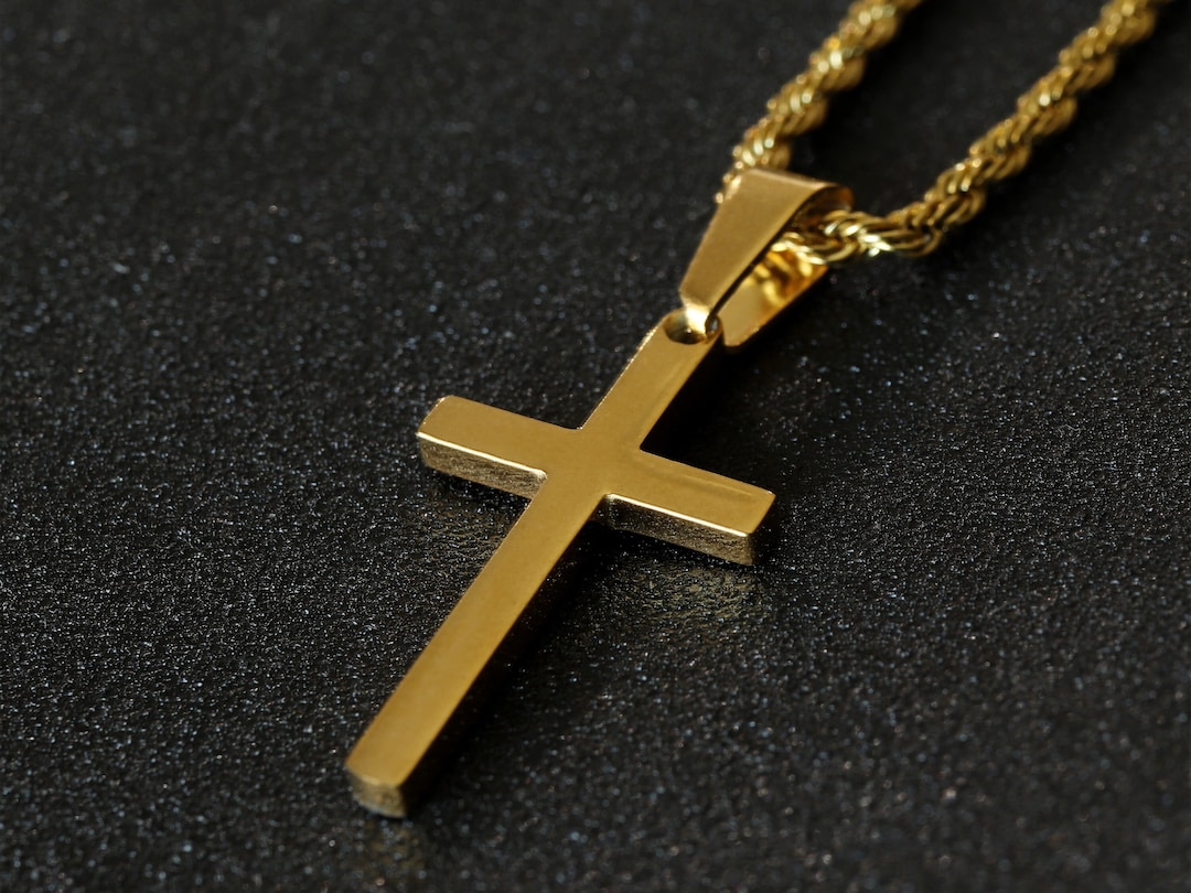 Gold Cross Necklace Men Cross Pendant Gold Cross Chain Men Rope Chain ...
