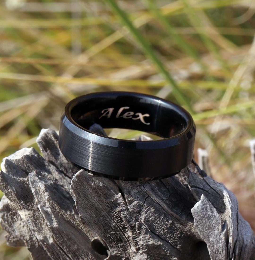 Personalized Wedding Band, Black Ring for Men, Tungsten Wedding Band ...