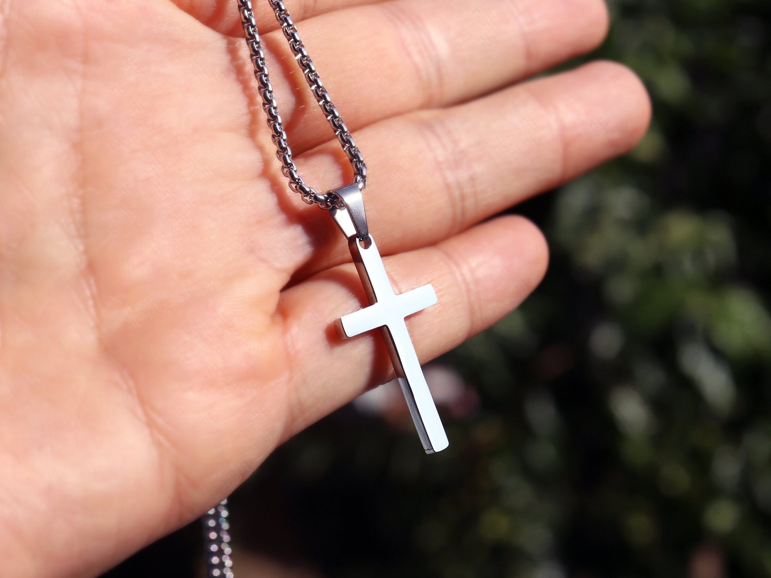 Silver Cross Necklace Men's Cross Necklace Personalized - Etsy