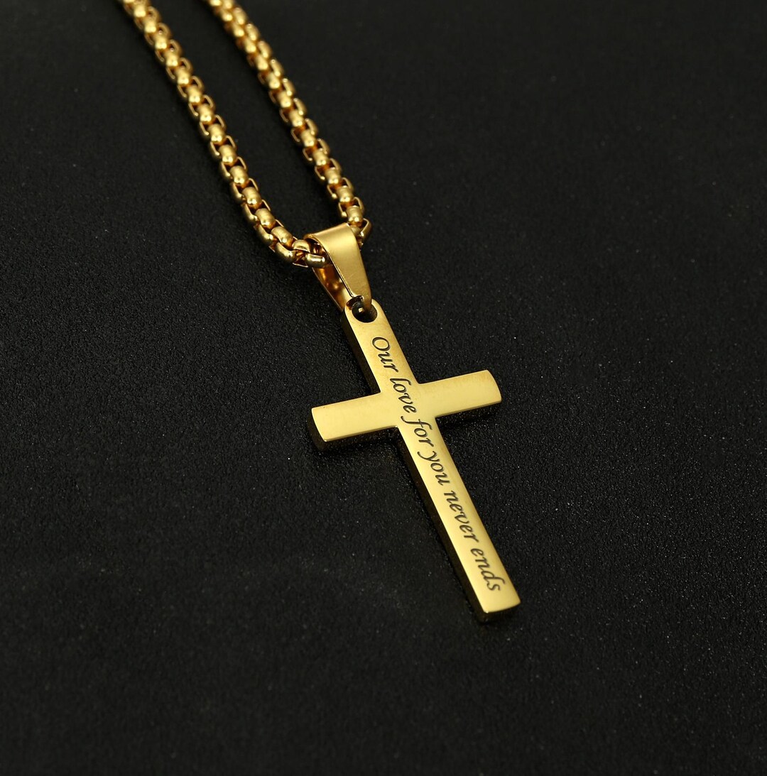 Personalized Gold Cross Necklace: Engraved Stainless Steel Pendant - Etsy