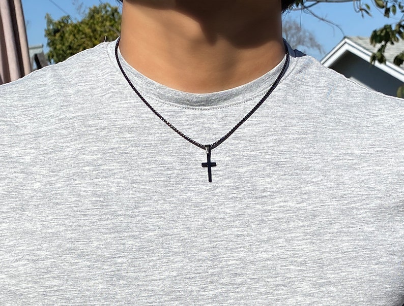 Small Cross Necklace for Men Stainless Steel Silver Cross - Etsy