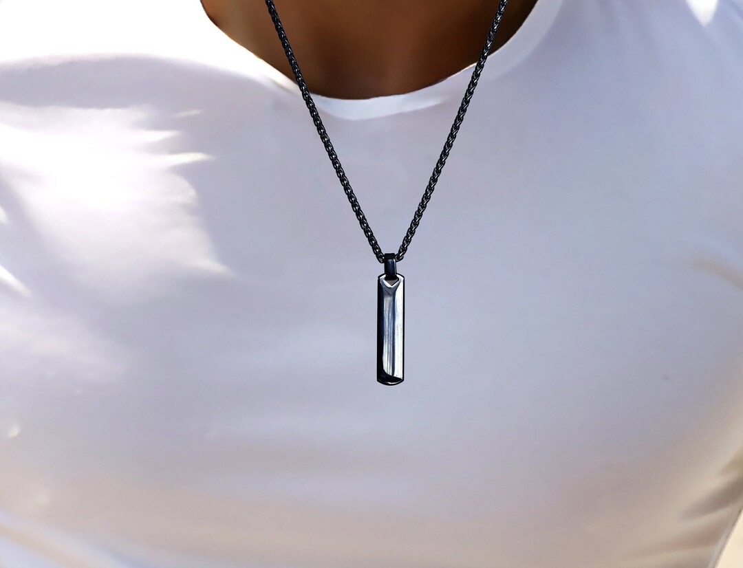 Men's Personalized Necklace for Men Black Bar Pendant Necklace Men ...