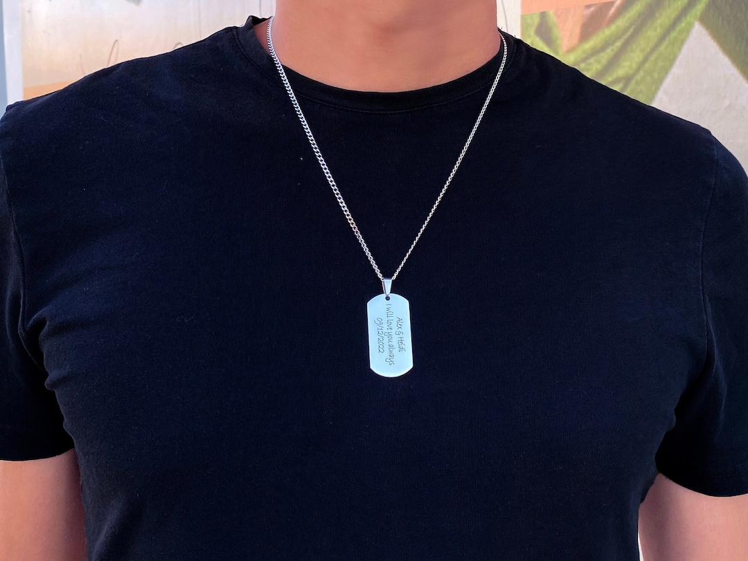 Engraved Necklace for Men, Personalized Engraved Necklace, Customized ...