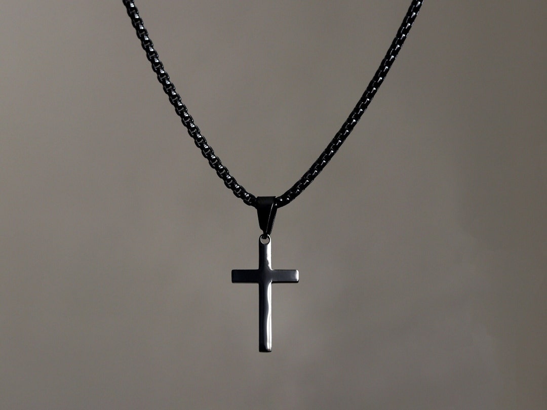 Men's Cross Necklace, Personalized Cross Necklace for Boys, Black Cross ...