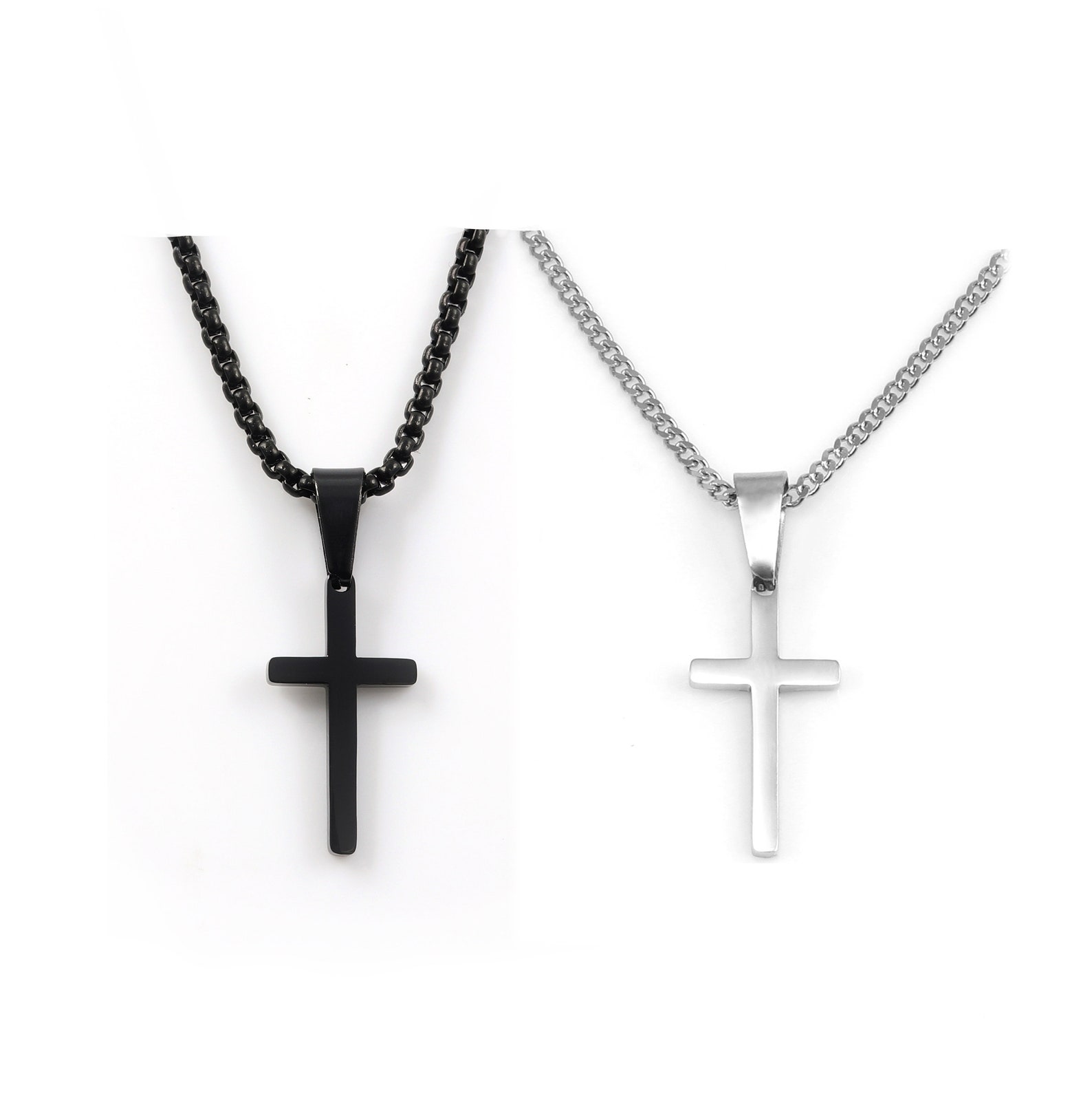 Small Cross Necklace for Men Stainless Steel Silver Cross - Etsy