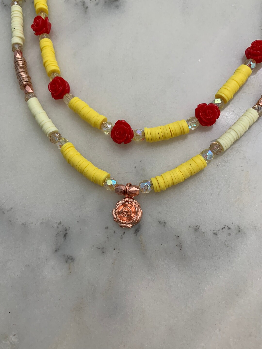 Rose Gold & Red Rose Beaded Neclaces - Etsy