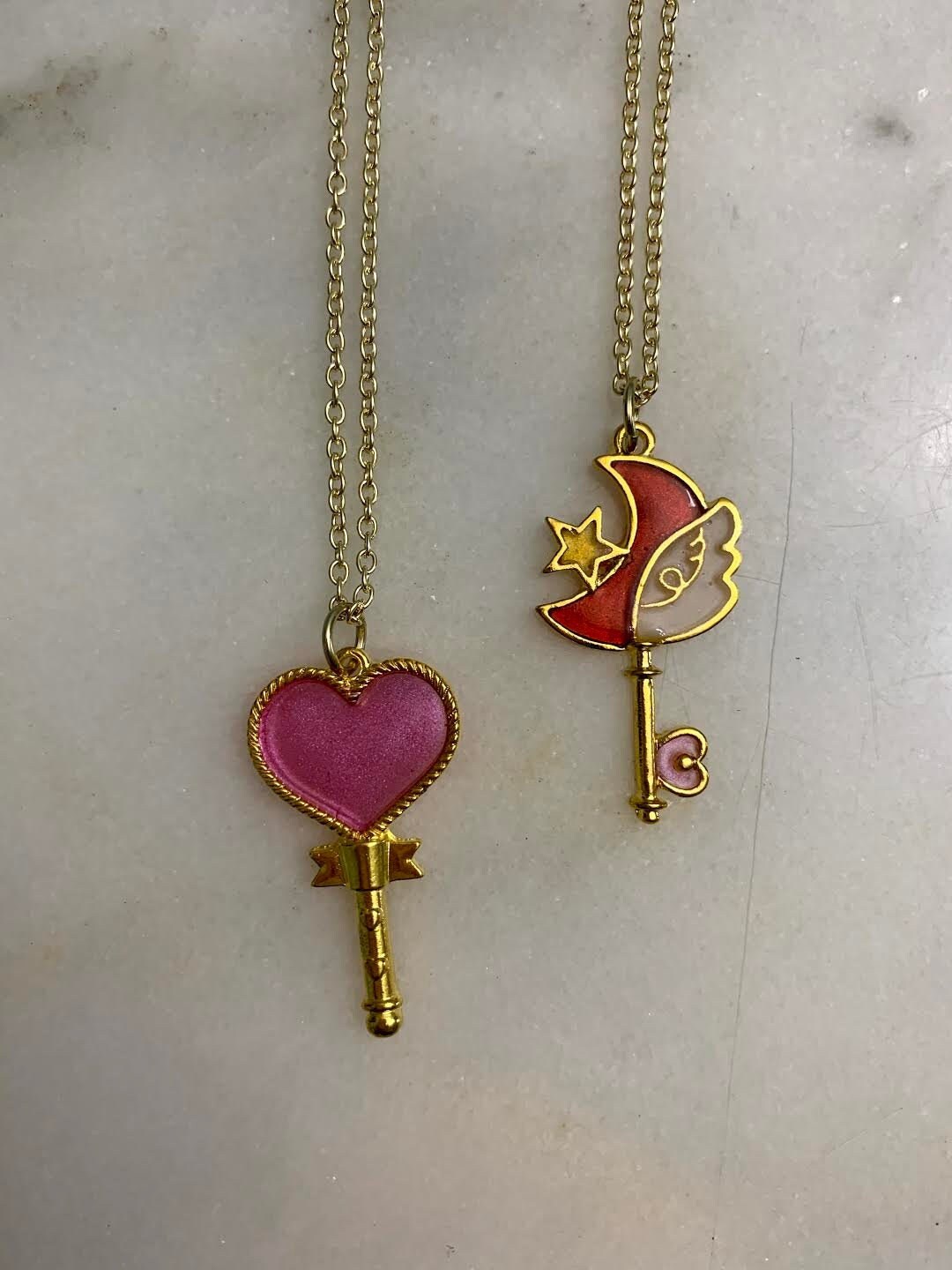Heart & Moon Key Resin Bezel Necklaces | Resin Jewelry - Etsy