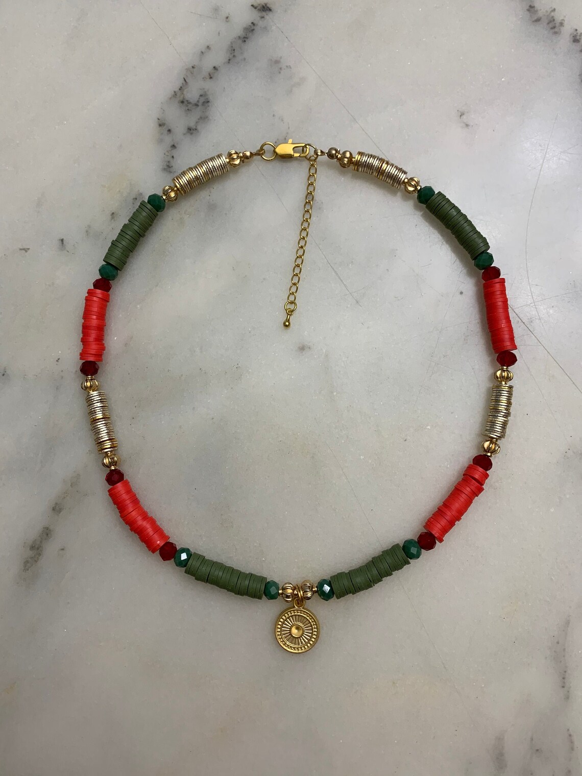 Gold Circle Medallion Beaded Necklace - Etsy