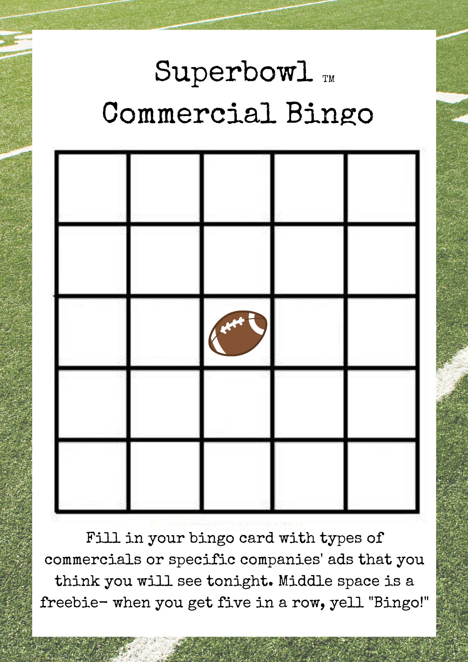 Super Bowl Commercial Bingo - Etsy