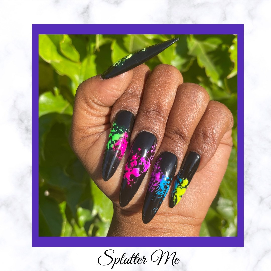 Neon Splatter Nails - Etsy