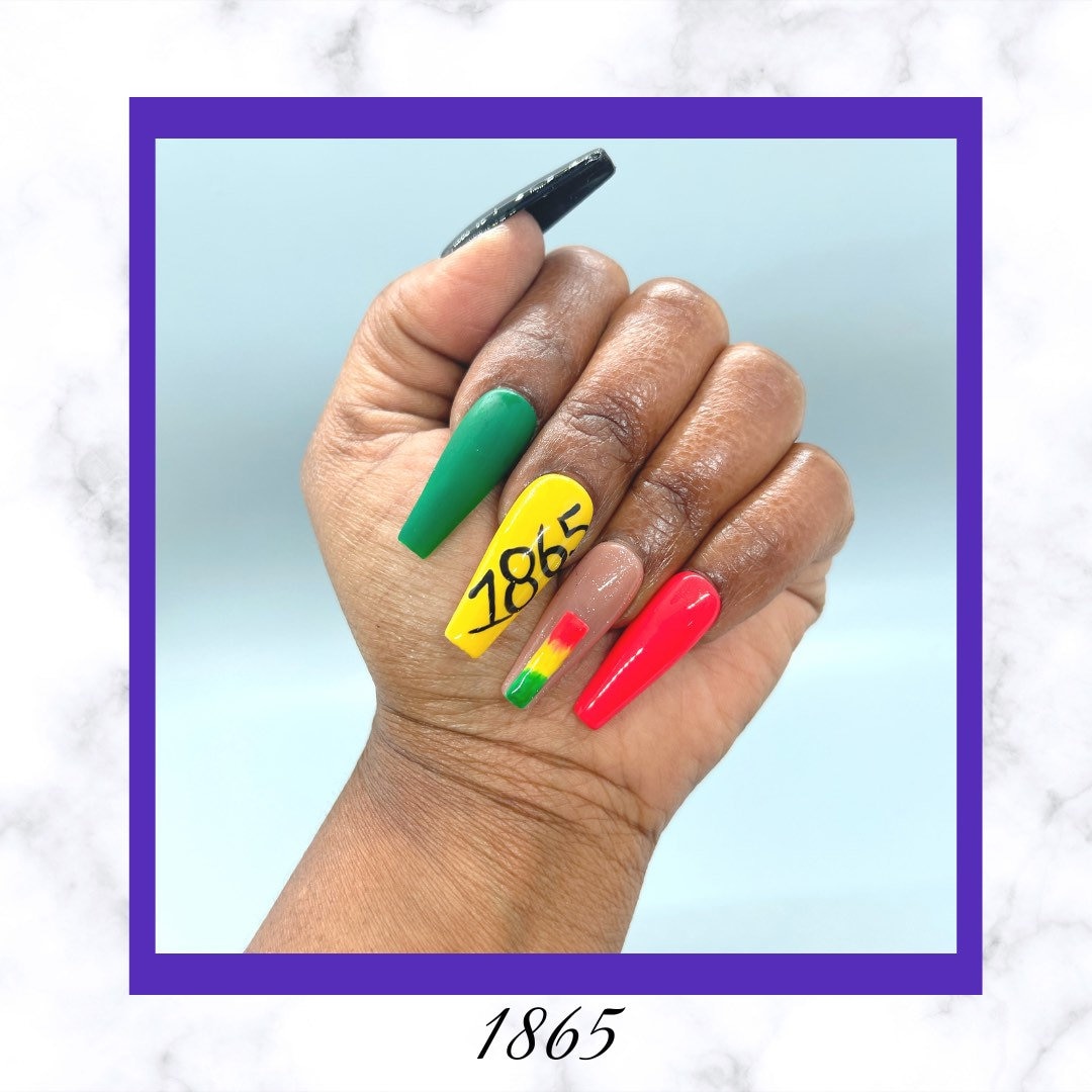 Juneteenth Press on Nails, Reusable, Holiday Nails, Black Power, Long ...