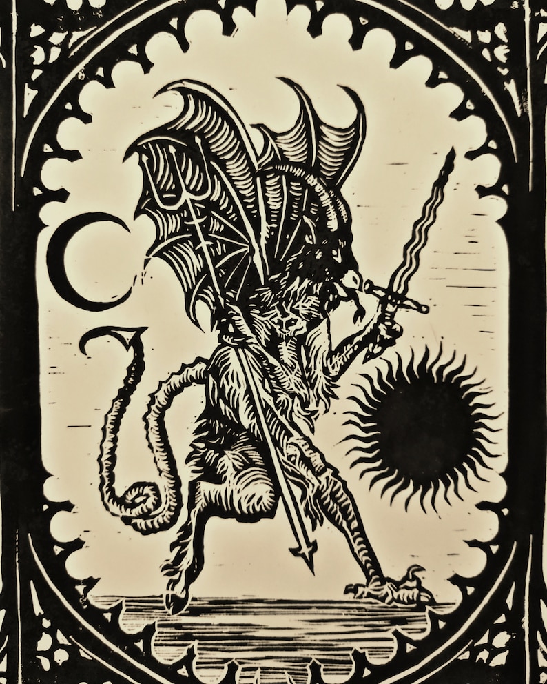 Gothic Demon Linocut - Etsy