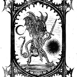 Gothic Demon Linocut - Etsy