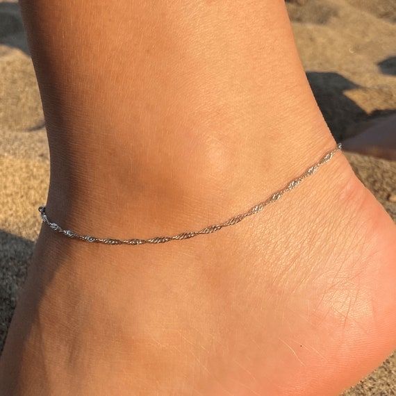 Silver Anklet / Singapore Anklet / Twist Chain Anklet / Gift / - Etsy