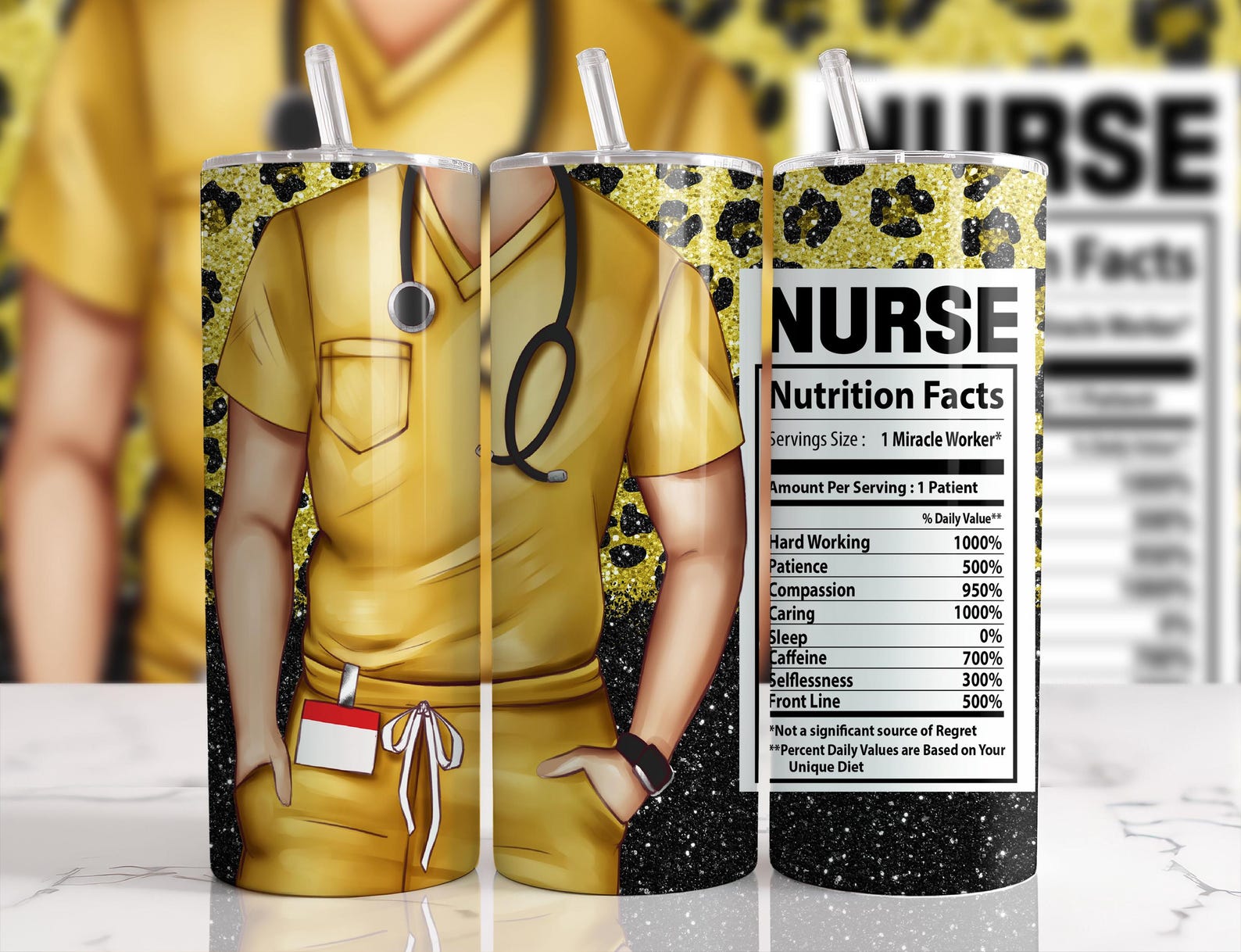 Male Nurse Scrubs Bundle, Nurse Nutrition Facts Leopard Print Glitter ...