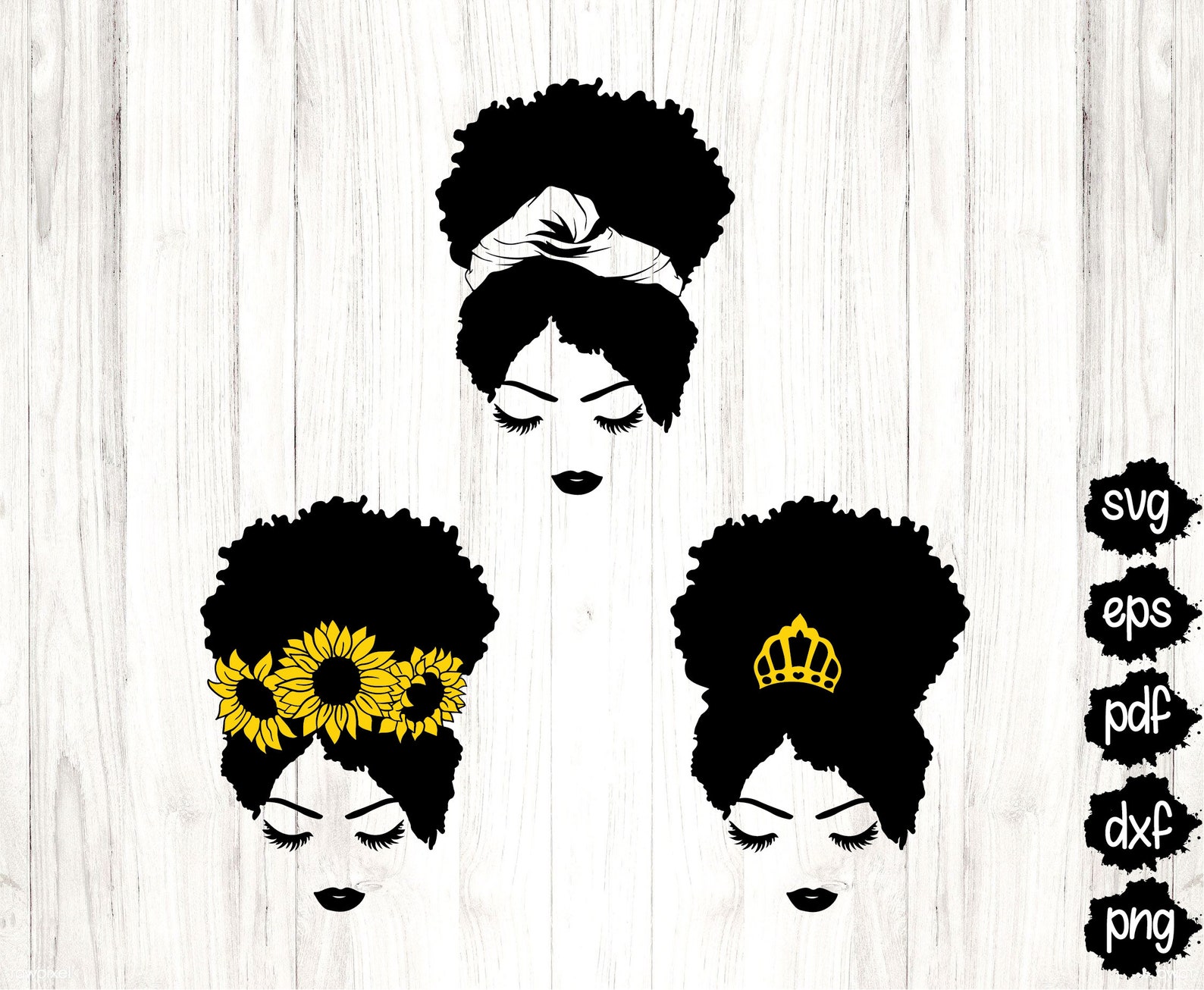 Afro Bun Svg Messy Bun Svg Messy Bun Curly Hair Svg Girl Etsy