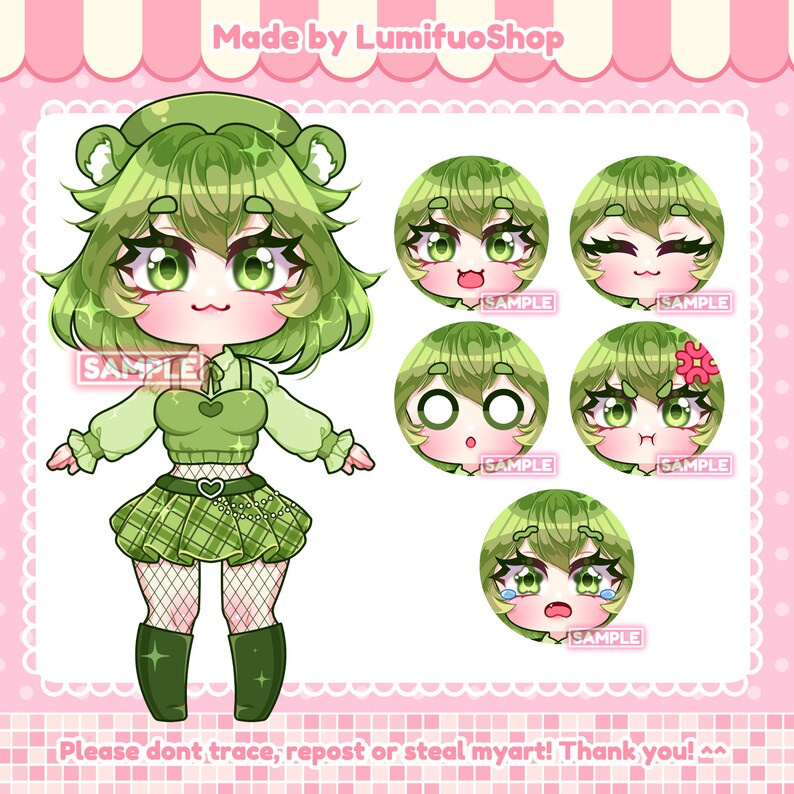 Pngtuber Green Chibi Twitch Kawaii Pngtuber Pngtuber - Etsy