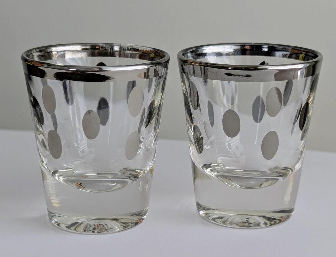 Vintage 1960's MCM Silver Trim Polka Dot Shot Glass Set by Dorothy ...