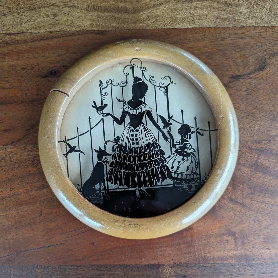 Vintage Victorian Lady Mary Poppins Style Round Glass Framed Silhouette ...
