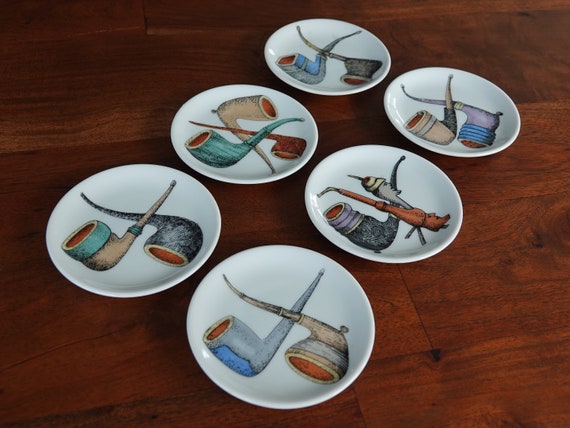 Vintage Ceramic Bar Coasters Mini Plates With Tobacco Pipe - Etsy