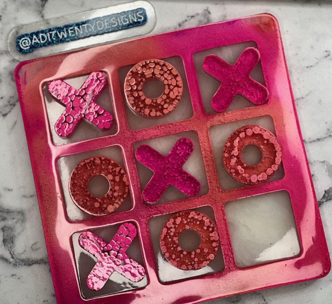 Classic Pink and Orange Tic Tac Toe Board Table Top Game Handcrafted ...