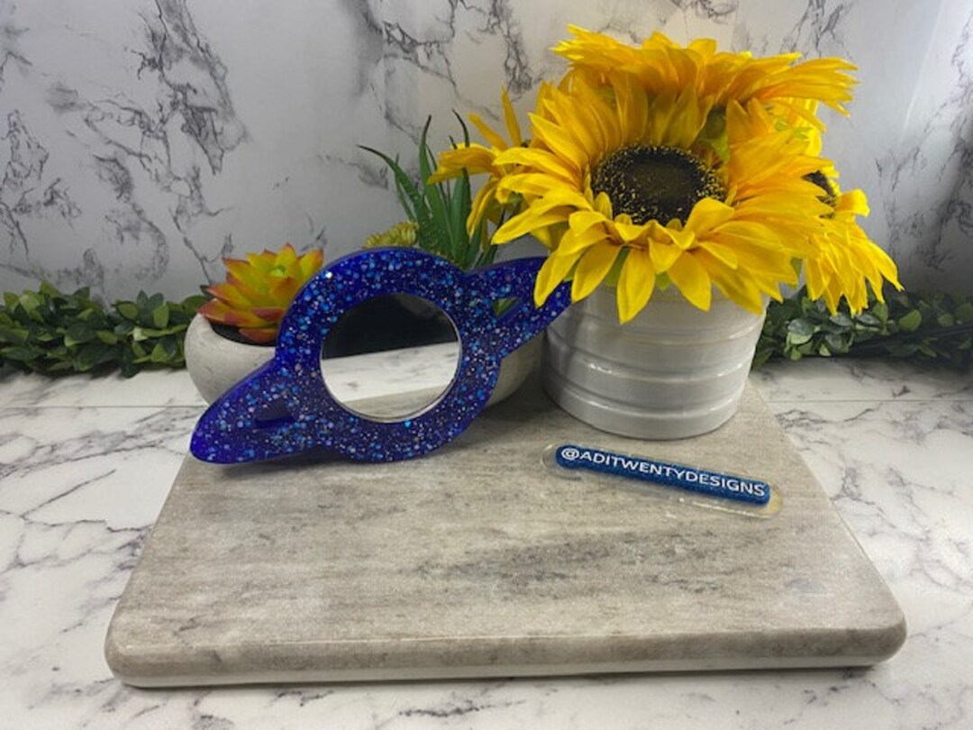 Blue Sparkling Stars Saturn Mirror Handheld Mirror Personal Mirror ...