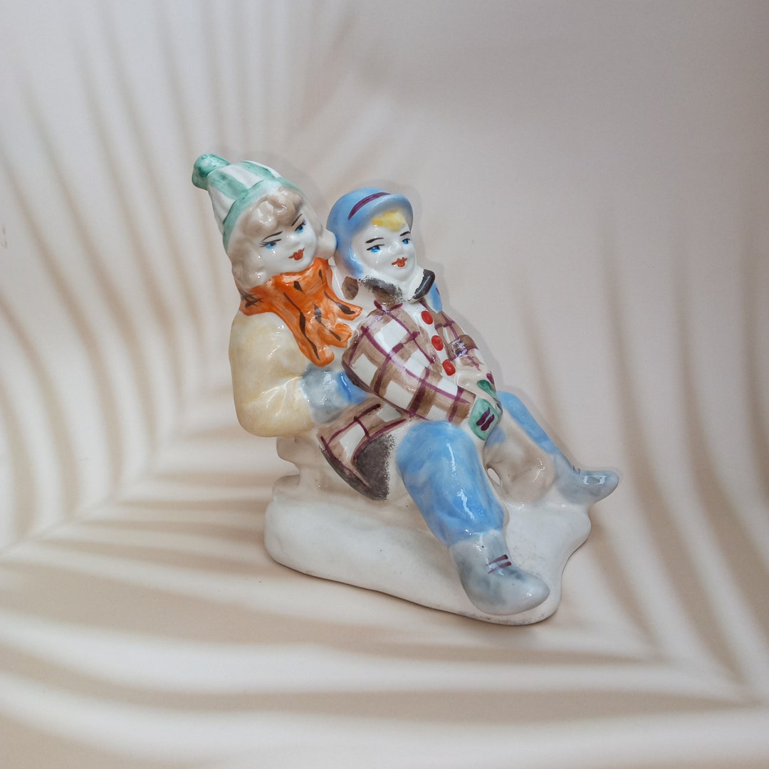 Soviet Sled Children Figurine. Hand Painted Soviet Figurine. Made in ...