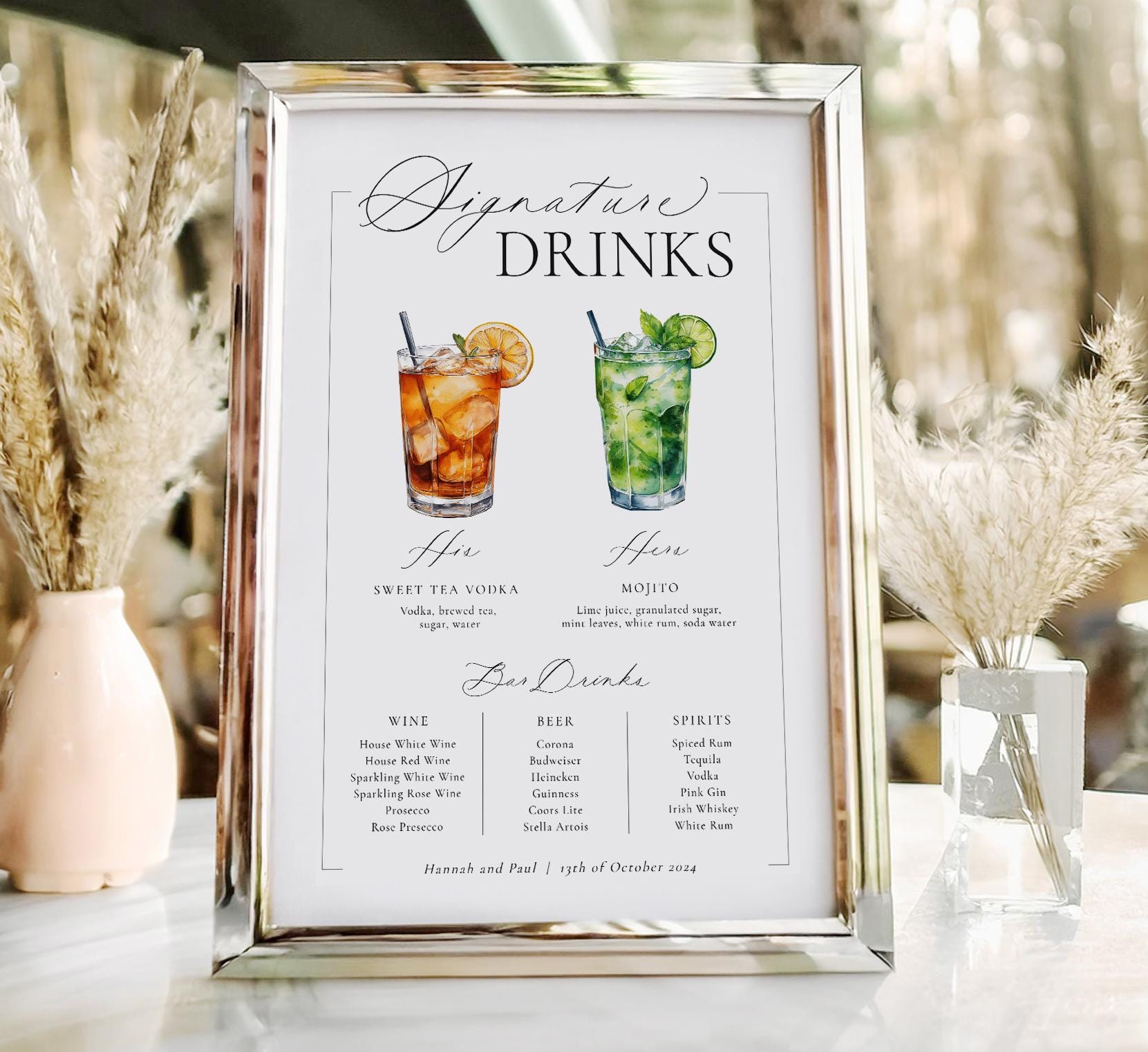 Signature Drinks Bar Menu Template | Instant Download Signage | Wedding ...