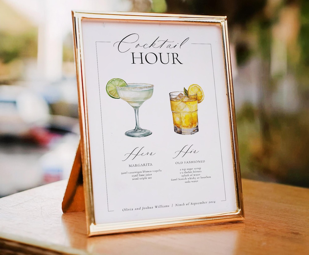 Wedding Cocktail Hour Drinks Sign, Printable Cocktails Bar Menu ...