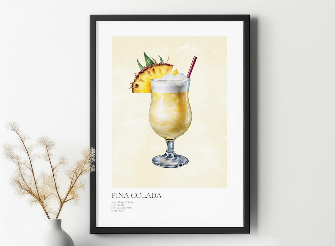 Pina Colada Cocktail Wall Art - Digital Download File, Alcohol Home Bar ...