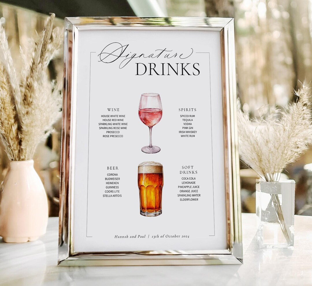 Signature Drinks Main Bar Menu Template, Instant Download Signage ...