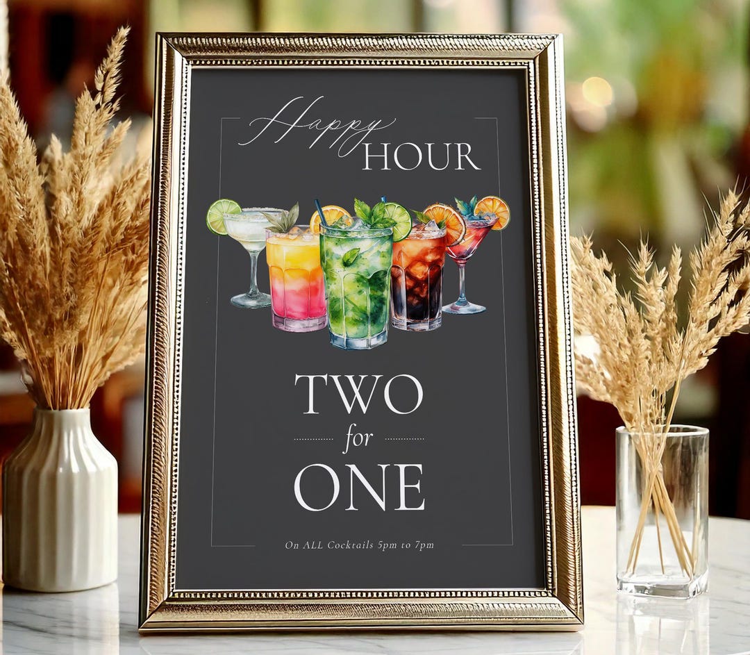 Two for One Cocktails Happy Hour Sign Template | Instant Download ...