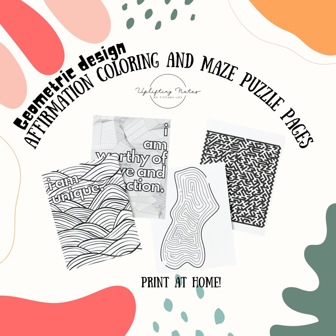 Affirmation Coloring & Maze Puzzle Pages: Geometric Designs (digital ...