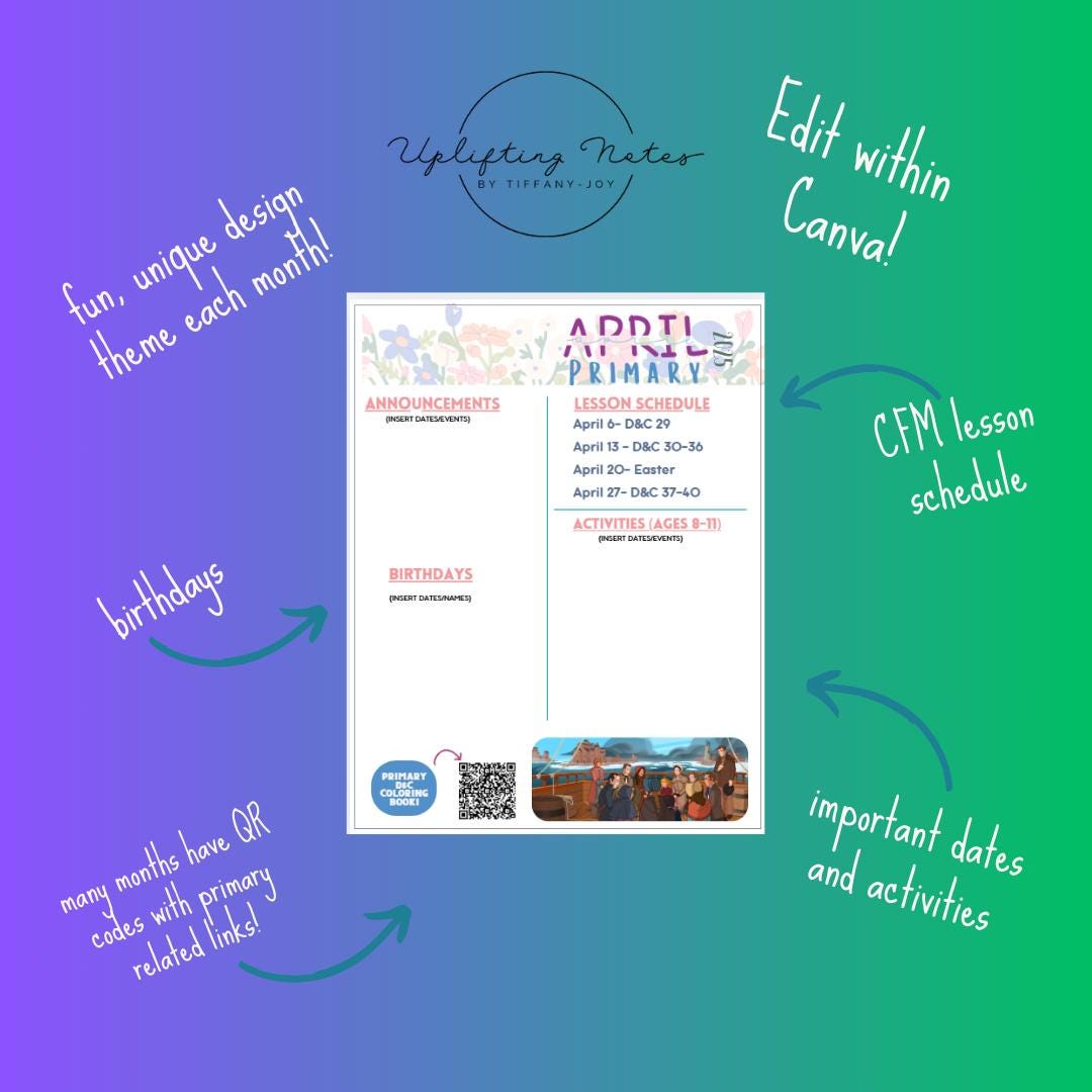 LDS Primary Newsletter Templates | Canva Newsletter Templates - Etsy