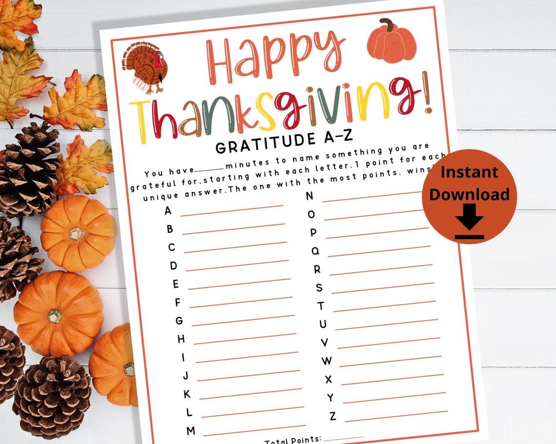 Thanksgiving Gratitude Game Thanksgiving AZ Game Thankful - Etsy