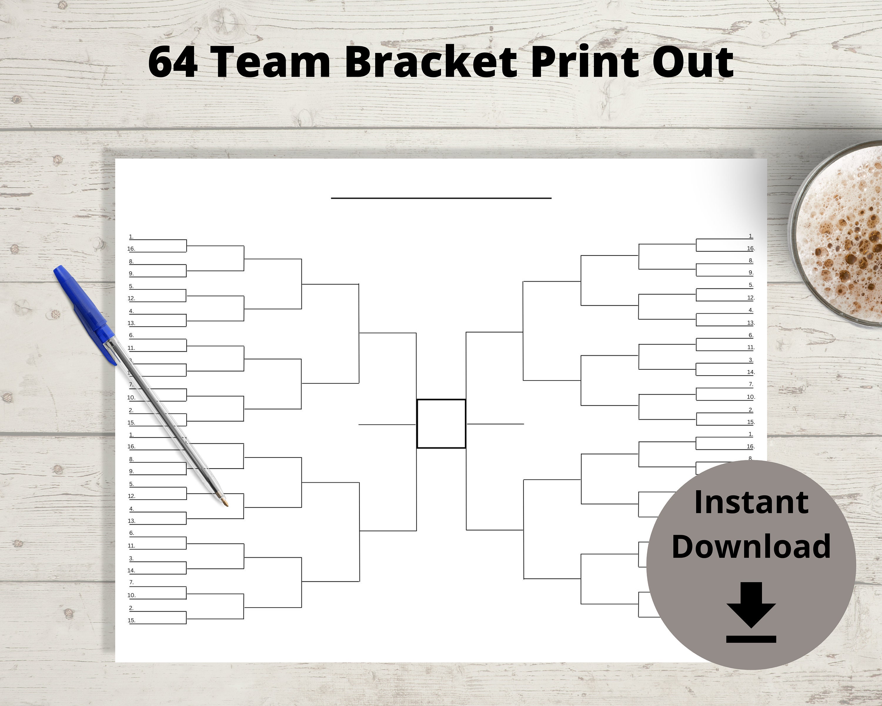 64 Team Tournament Bracket Print Out - Tournament Bracket Printable ...