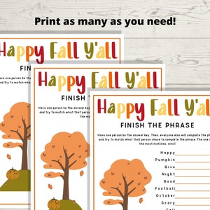 Fall Finish the Phrase Game - Autumn Family Fun Game, Finish My Phrase ...