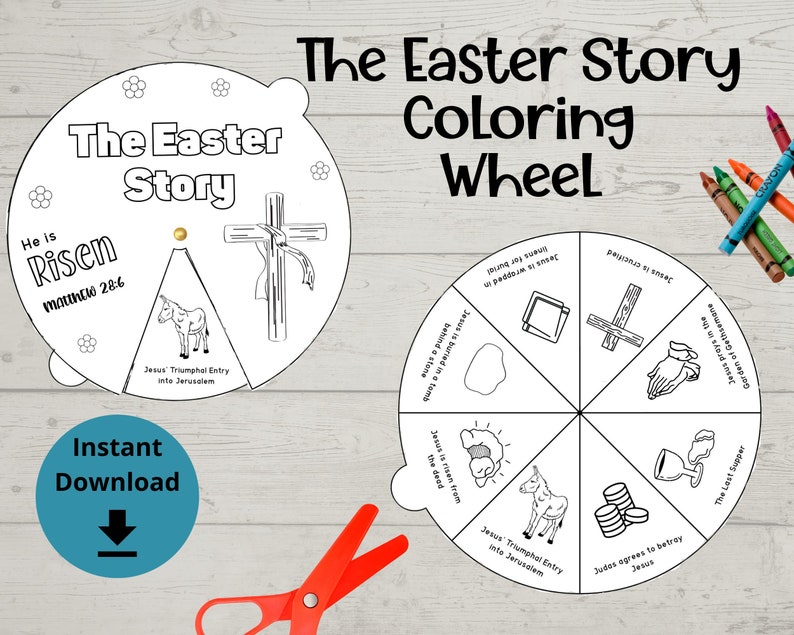 The Easter Story Coloring Wheel Easter Spinner Wheel, Easter Craft ...