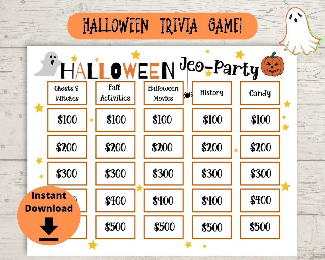 Halloween Jeoparty Game - Halloween Trivia, Halloween Printable Quiz ...