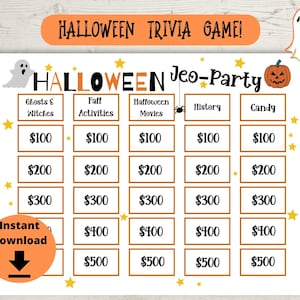 Halloween Jeoparty Game - Halloween Trivia, Halloween Printable Quiz ...