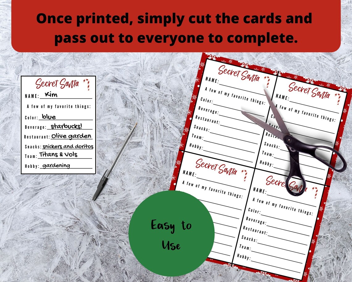 Secret Santa Gift Exchange Questionnaire and Sign up Sheet - Etsy