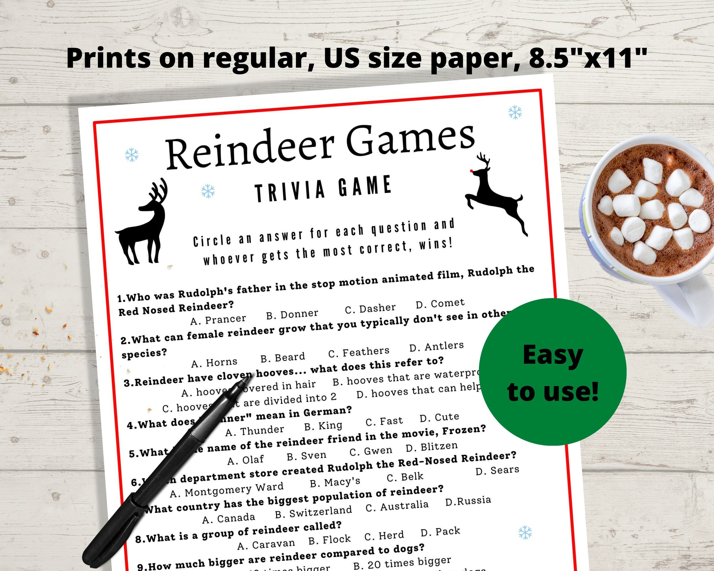 Reindeer Games Trivia - Christmas Trivia Game, Kids Christmas Game ...
