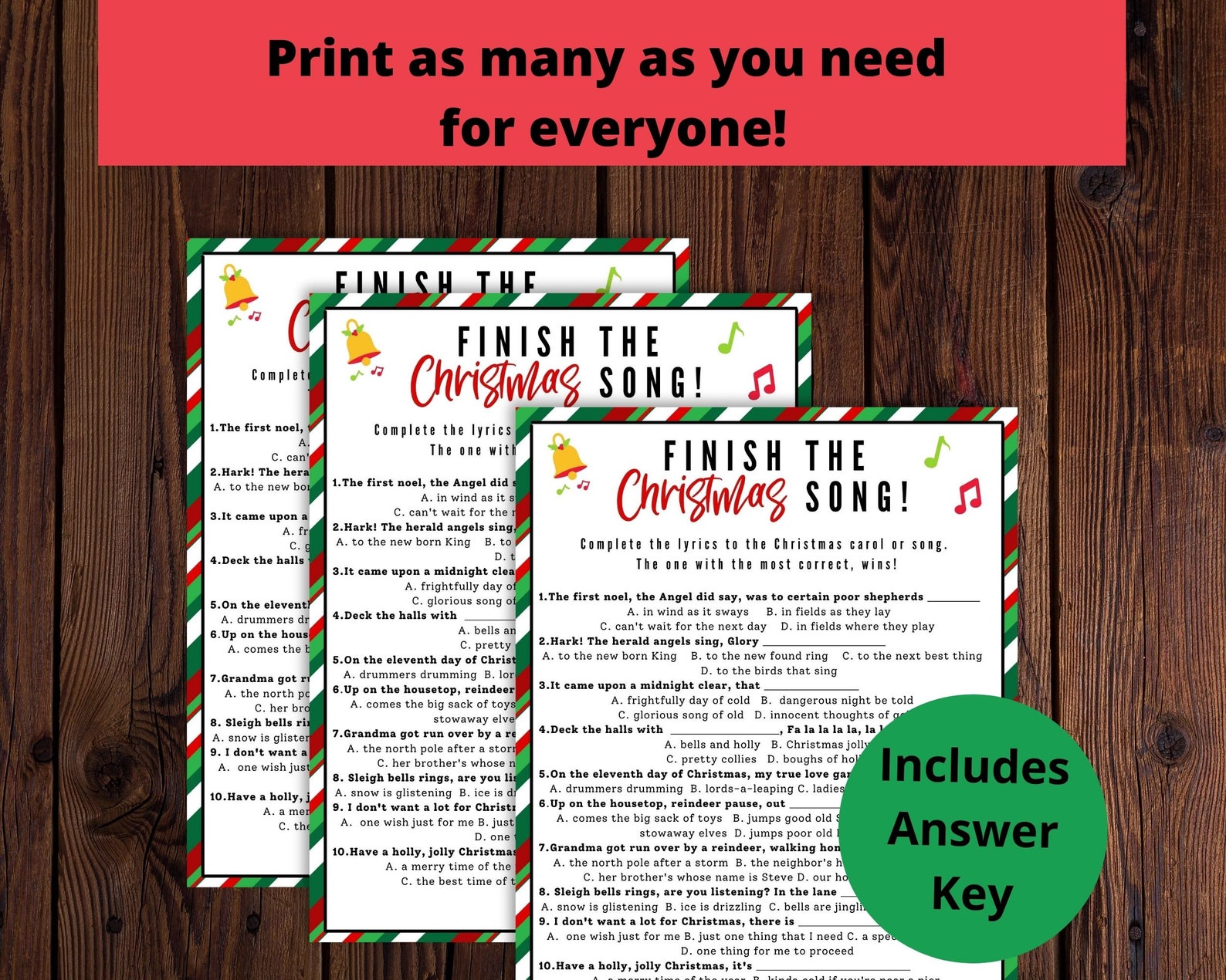 Christmas Carol Game Finish the Christmas Song Lyric Game, Christmas ...