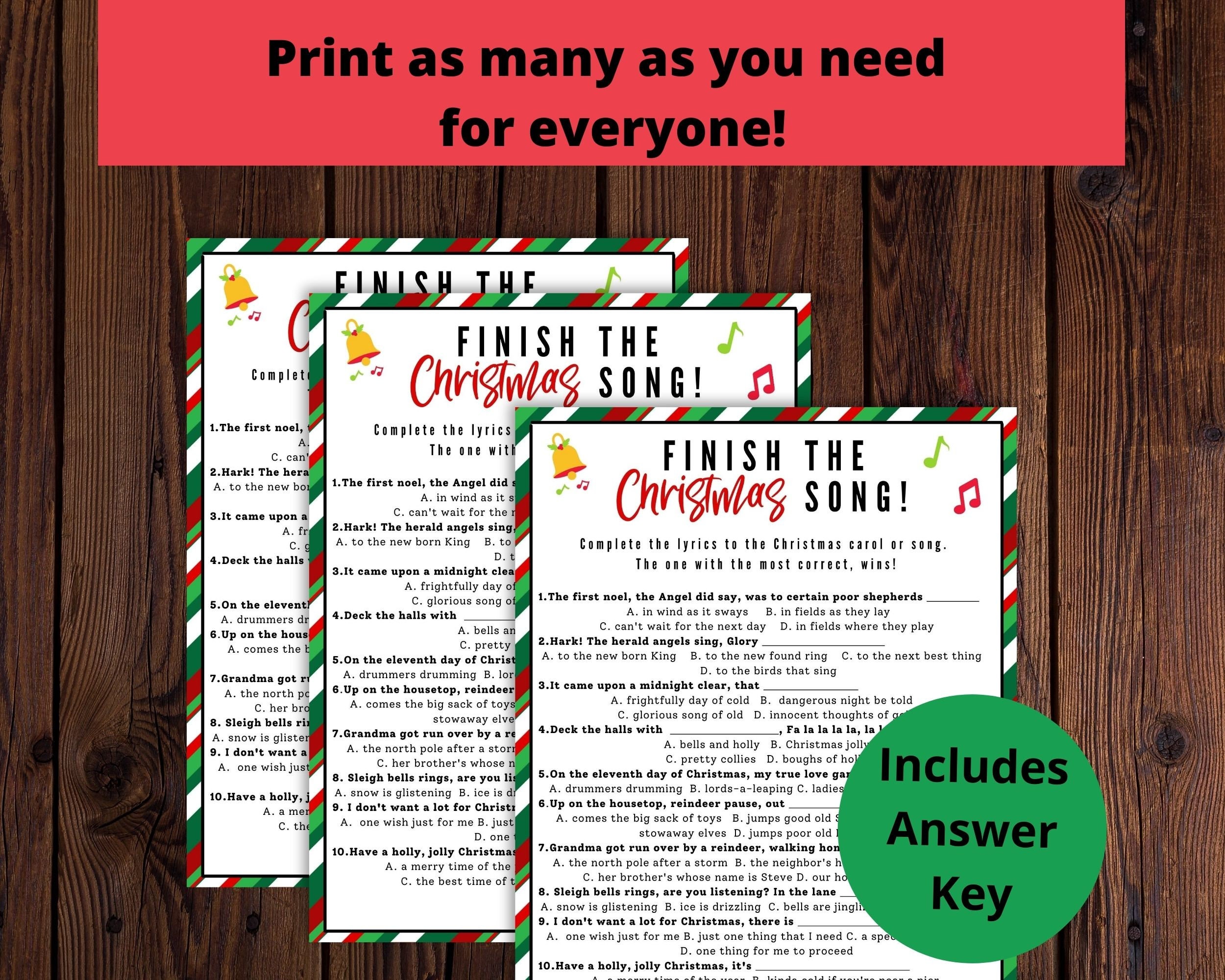 Christmas Carol Game Finish the Christmas Song Lyric Game, Christmas ...