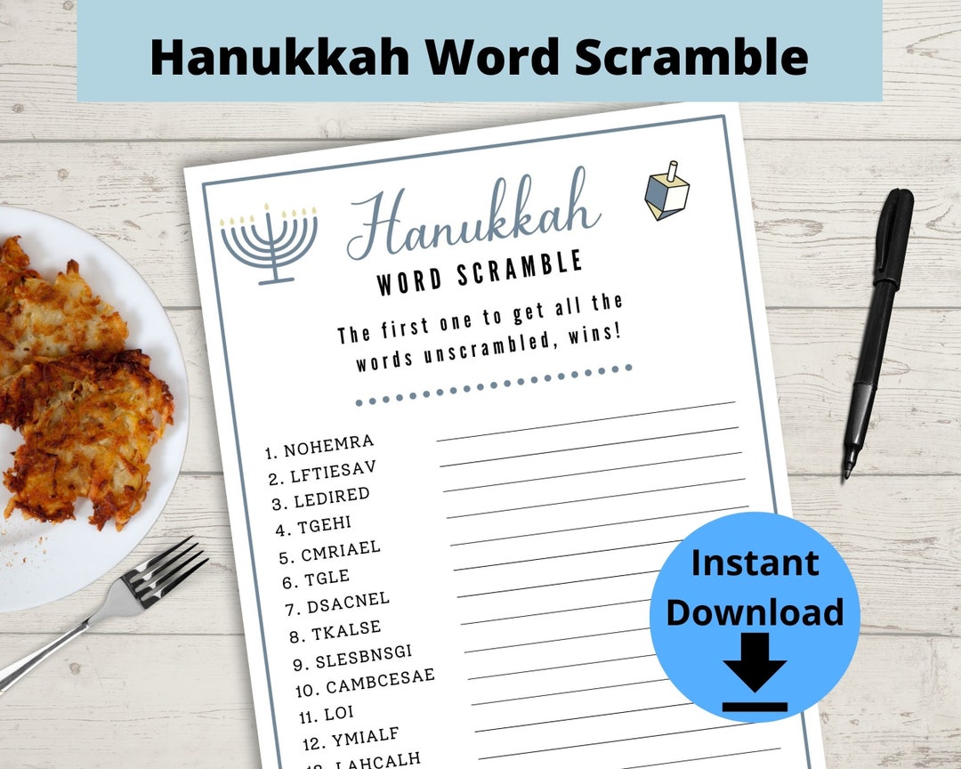 Hanukkah Word Scramble Game Children's Chanukah Game, Kids Activity for ...