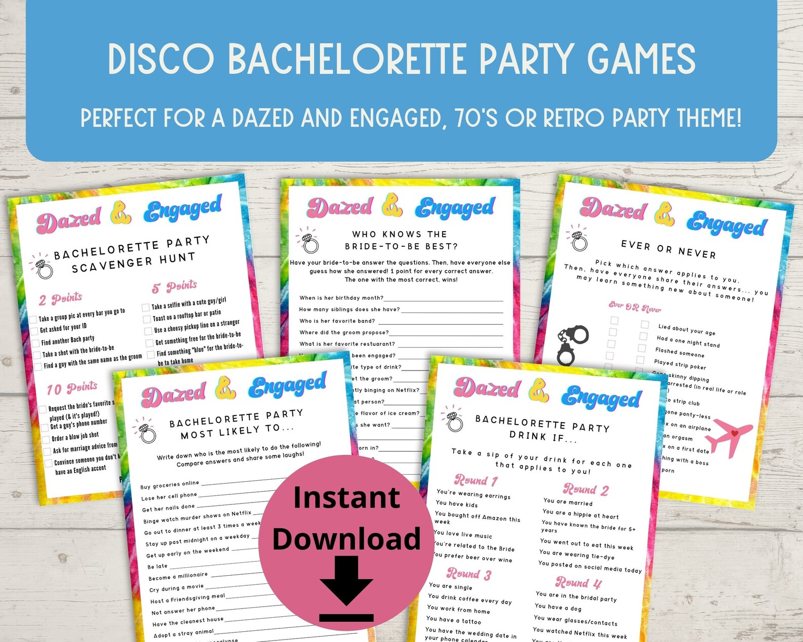 Disco Bachelorette Party Games Bundle Pack Dazed and Engaged - Etsy