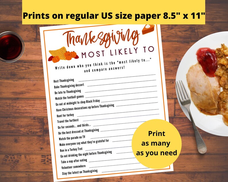 Thanksgiving Most Likely to Game - Thanksgiving Work Game, Thanksgiving ...