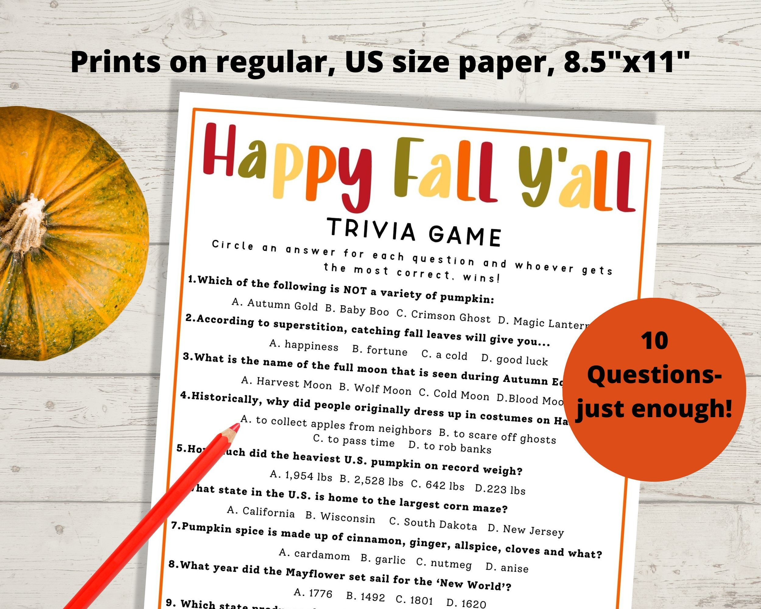 Fall Trivia Game Autumn Trivia Quiz, Fall Printables, Printable Family ...