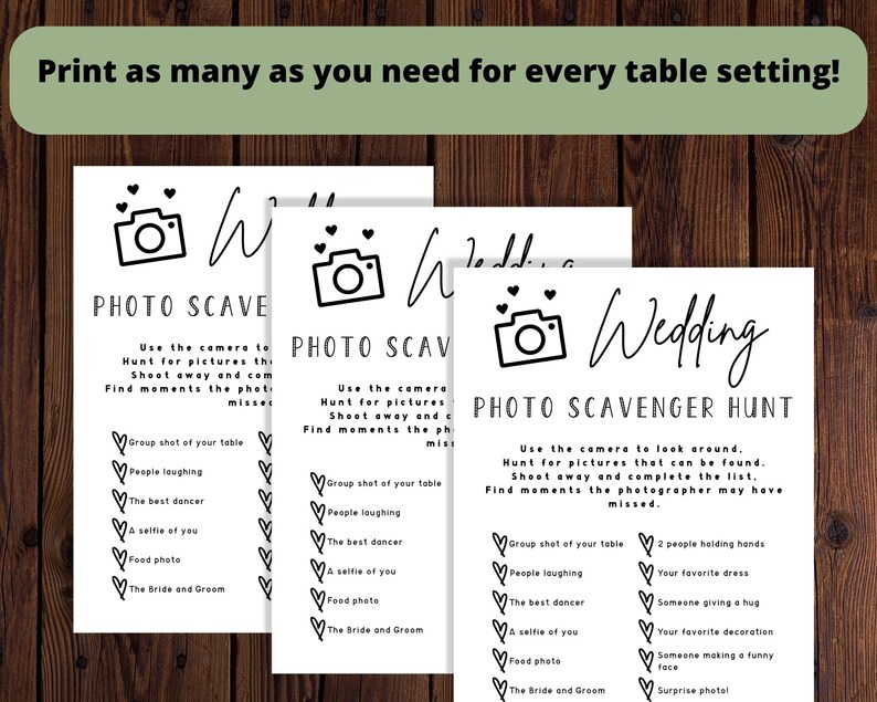 Camera Wedding Game Wedding Reception Game Photo Scavenger - Etsy
